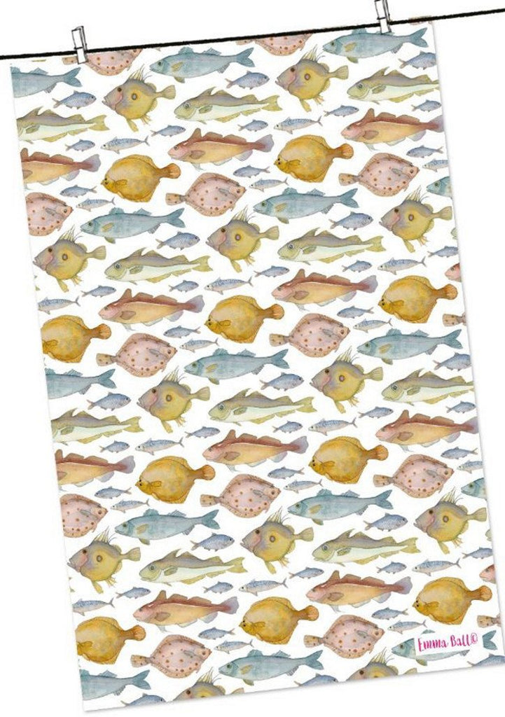Emma Ball Fishes Cotton Tea Towel | hanrattycraftsgifts.co.uk